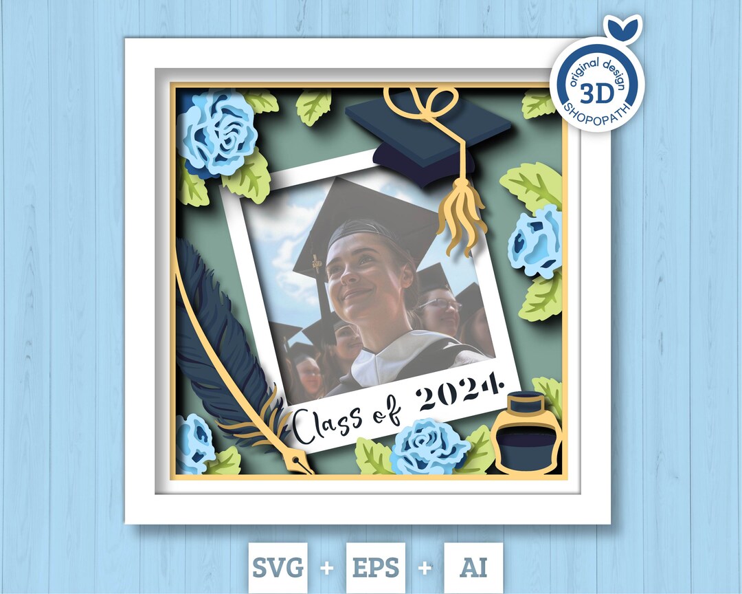 3D Customisable Graduation Shadow Box SVG, 3D Class of 2024 Svg, 3D Owl ...