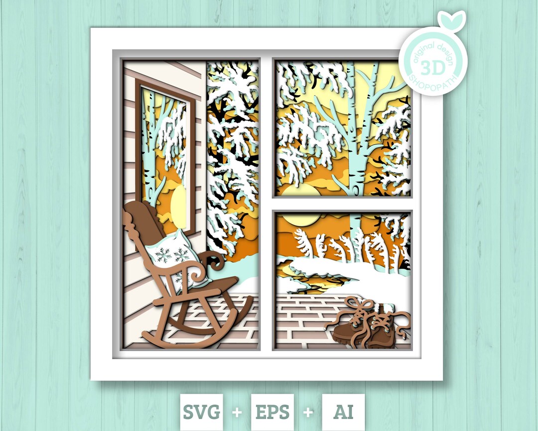 3D SVG Winter Shadow Box, Layered Sunset Shadow Box Svg, Snowflakes 3D ...