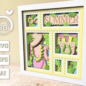 3D SVG Woman at the Beach Stamps Frame Shadow Box, Beach 3D Svg, Summer ...