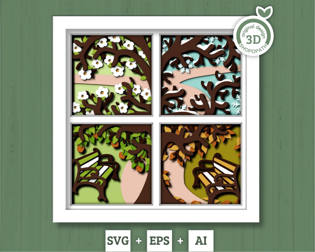 3D SVG Four Seasons Shadow Box, Layered Winter SVG, Winter Shadow Box ...