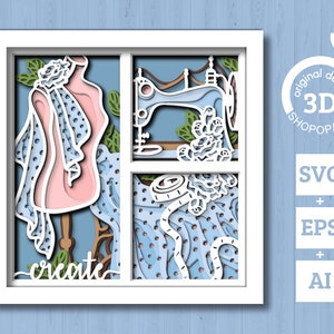 3D Layered Sewing Crafting SVG EPS, Sewing Shadow Box, Create 3D Svg ...