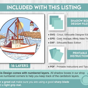 3D Boat Shadow Box SVG With Lighthouse Nautical Layered Design for ...