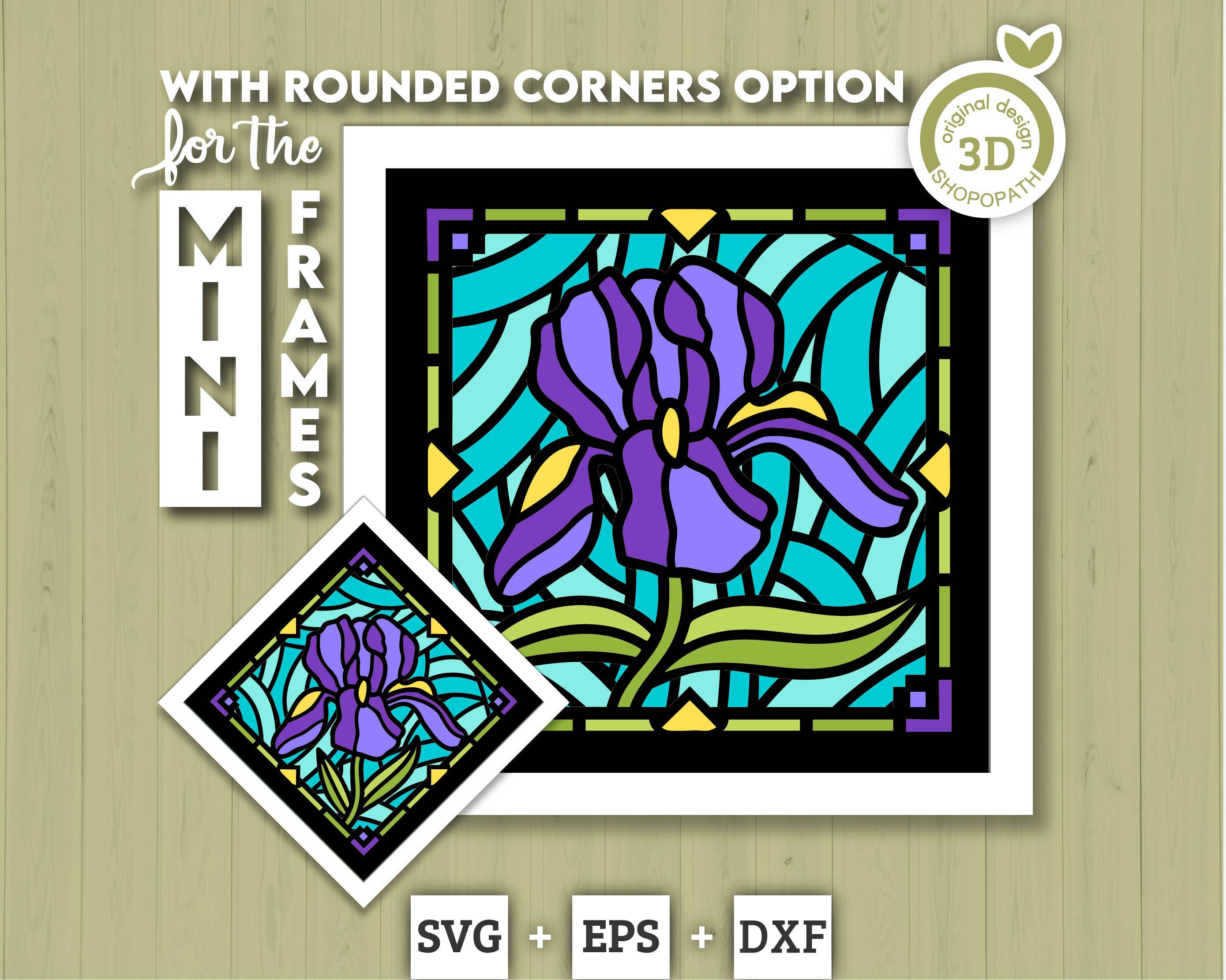 Iris Flowers Stained Glass Mini - 3D Shadow Box Layered SVG DXF EPS ...