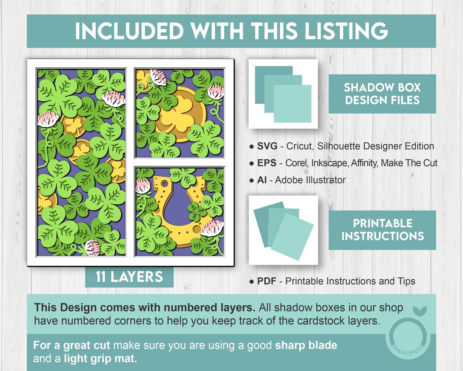 3D Layered Clover Shadow Box Svg Spring Shadow Box Flowers 3D SVG, St ...