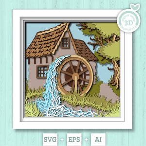 Water Mill Shadow Box 3D SVG , Layered Cabin SVG, River 3d Svg, Layered ...