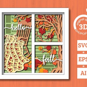 3D Layered Fall Quilt SVG EPS, Fall Shadow Box, Autumn 3D Svg, Leaves ...