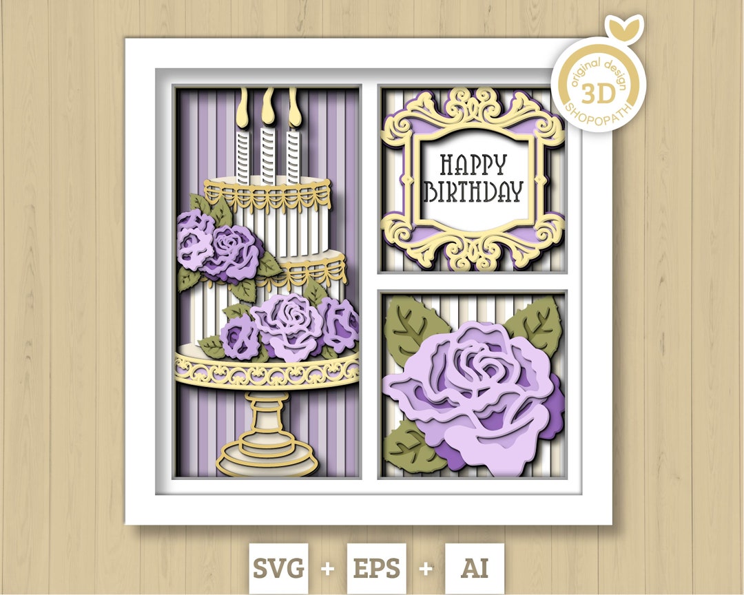 3D SVG Birthday Cake Shadow Box SVG, 3D Happy Birthday Svg, Party ...