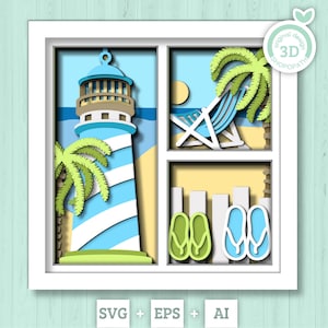 3D Layered Beach Lighthouse Shadow Box SVG, Sea 3D Svg , Beach 3D Svg ...