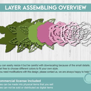 3D Layered Rose With Leaves SVG PDF EPS, Layered Flower Svg, Layered ...