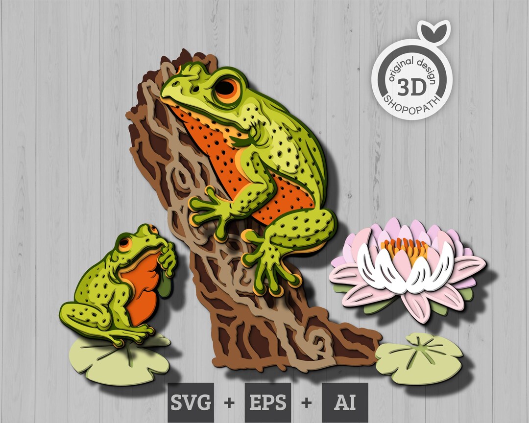 3D Layered Frogs SVG EPS, 3D Layered Swamp Papercut Svg Water Lily Pong ...
