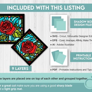 3D SVG Rose Mini Stained Glass Shadow Box, Rose 3D Svg, 3D Flowers Svg ...