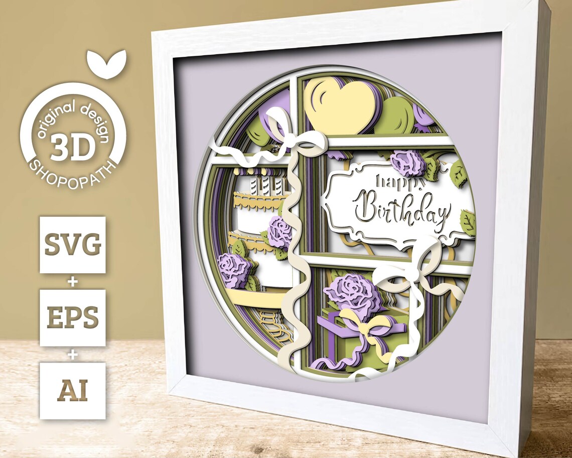 3D SVG Birthday Party Shadow Box SVG, 3D Happy Birthday Svg, Party ...