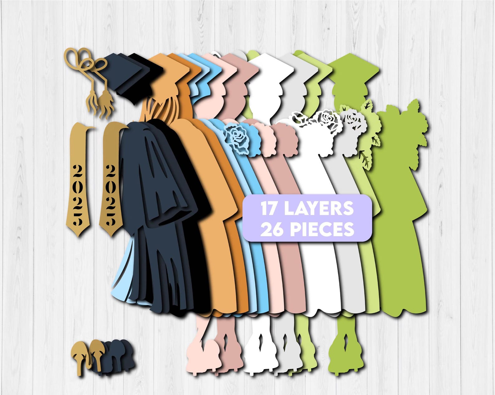 3D Layered Girl Graduation Bundle SVG EPS, 3D Layered Student, Class of ...