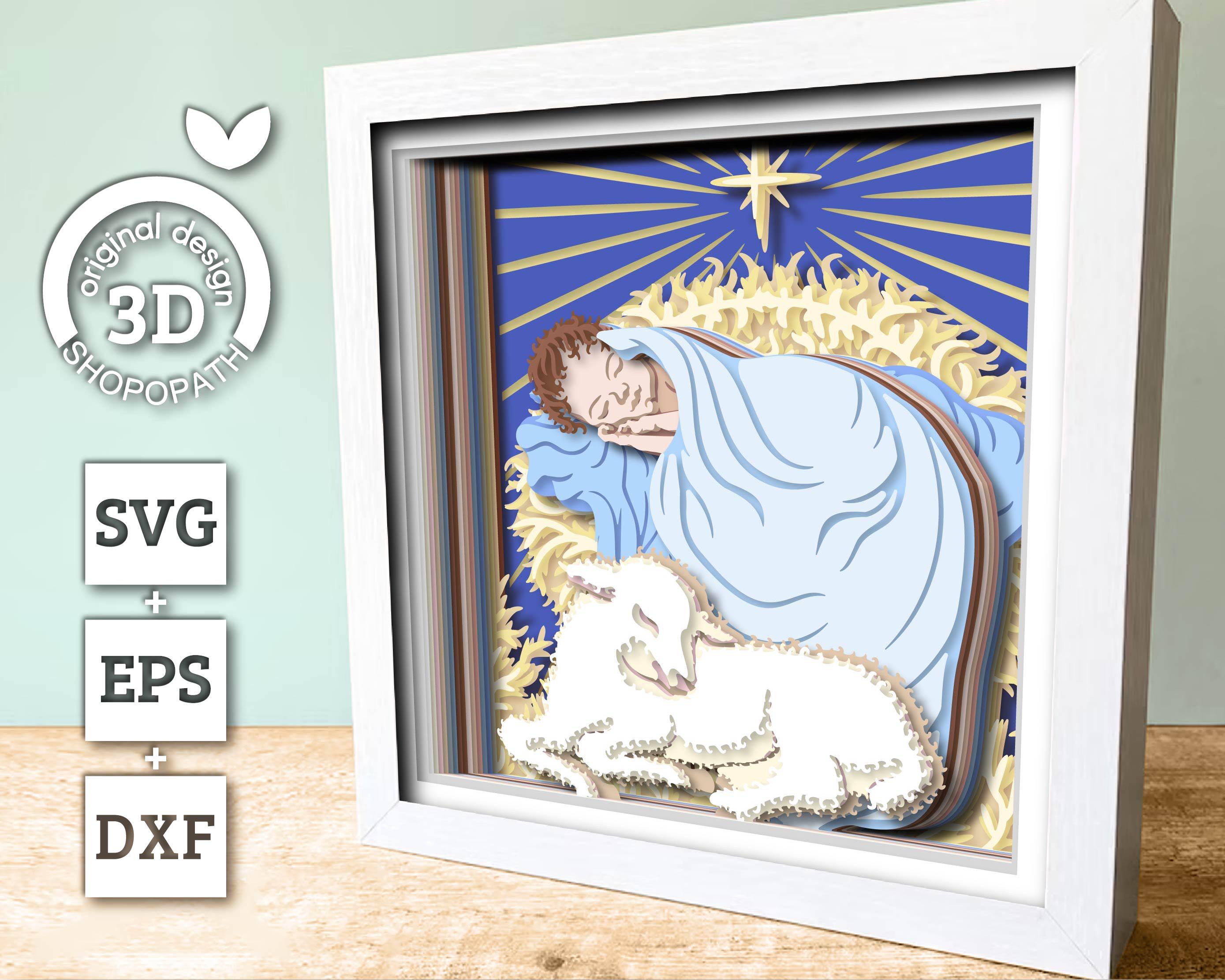 3D SVG Sleeping Baby Shadow Box, 3d SVG Christmas, Baby Jesus 3D Svg ...
