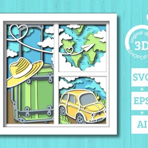 3D Layered Travelling SVG EPS, Airplane Shadow Box, Clouds 3D Svg ...