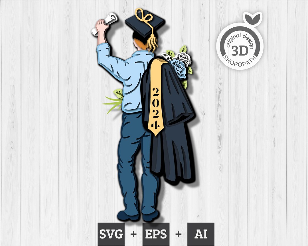 3D Layered Boy Man Graduation Bundle SVG EPS, 3D Layered Student ...