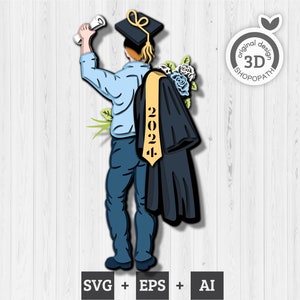 3D Layered Boy Man Graduation Bundle SVG EPS, 3D Layered Student ...