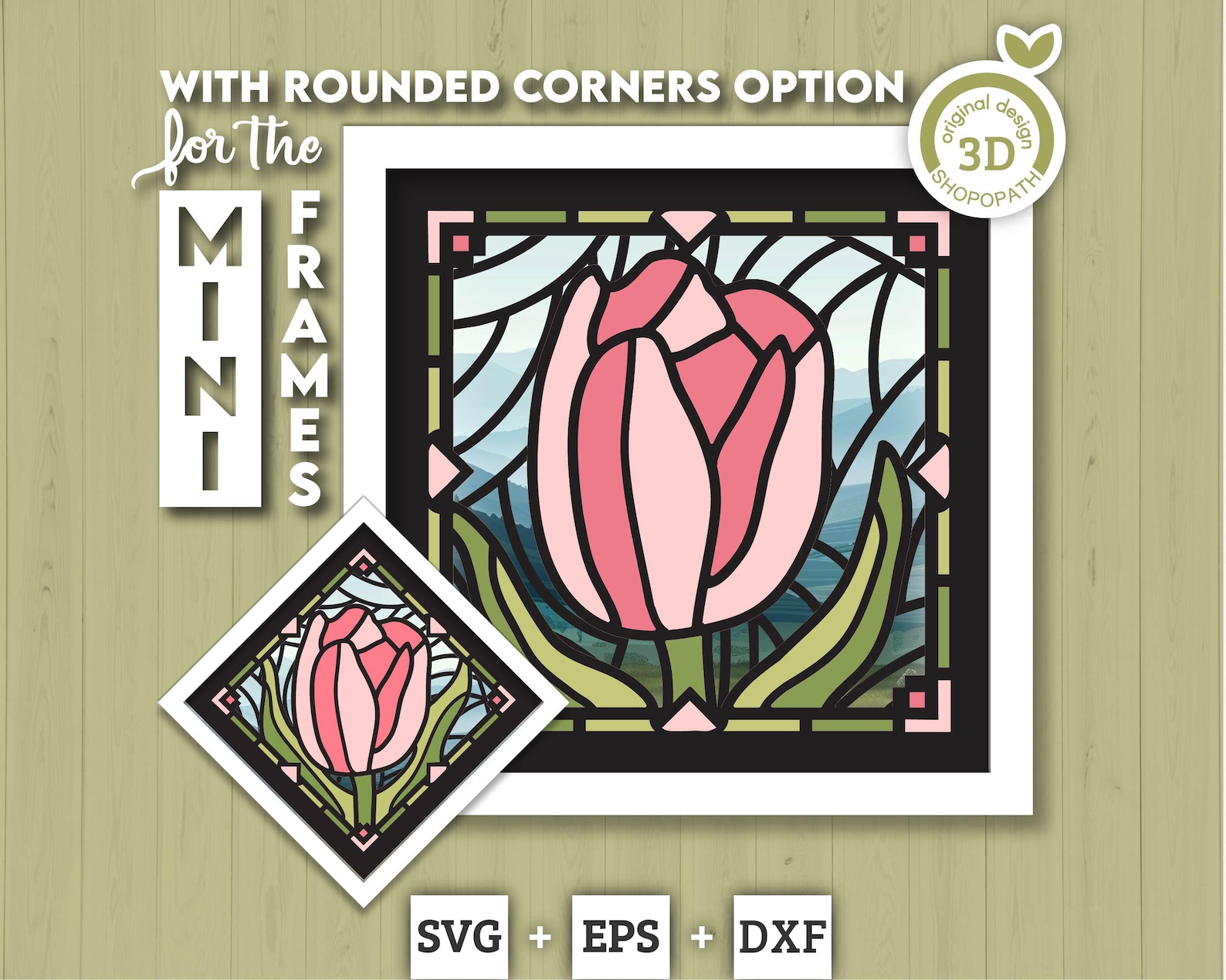 3D SVG Tulips Mini Stained Glass Shadow Box, Tulips 3d Svg, 3D Flowers ...