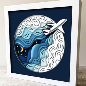 3D Layered Airplane SVG EPS, Travelling Shadow Box, Clouds 3D Svg ...