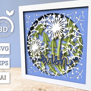 3D Dandelion Wish Shadow Box SVG Layered Dandelions SVG, Spring Shadow Box, Flowers 3D Svg ...