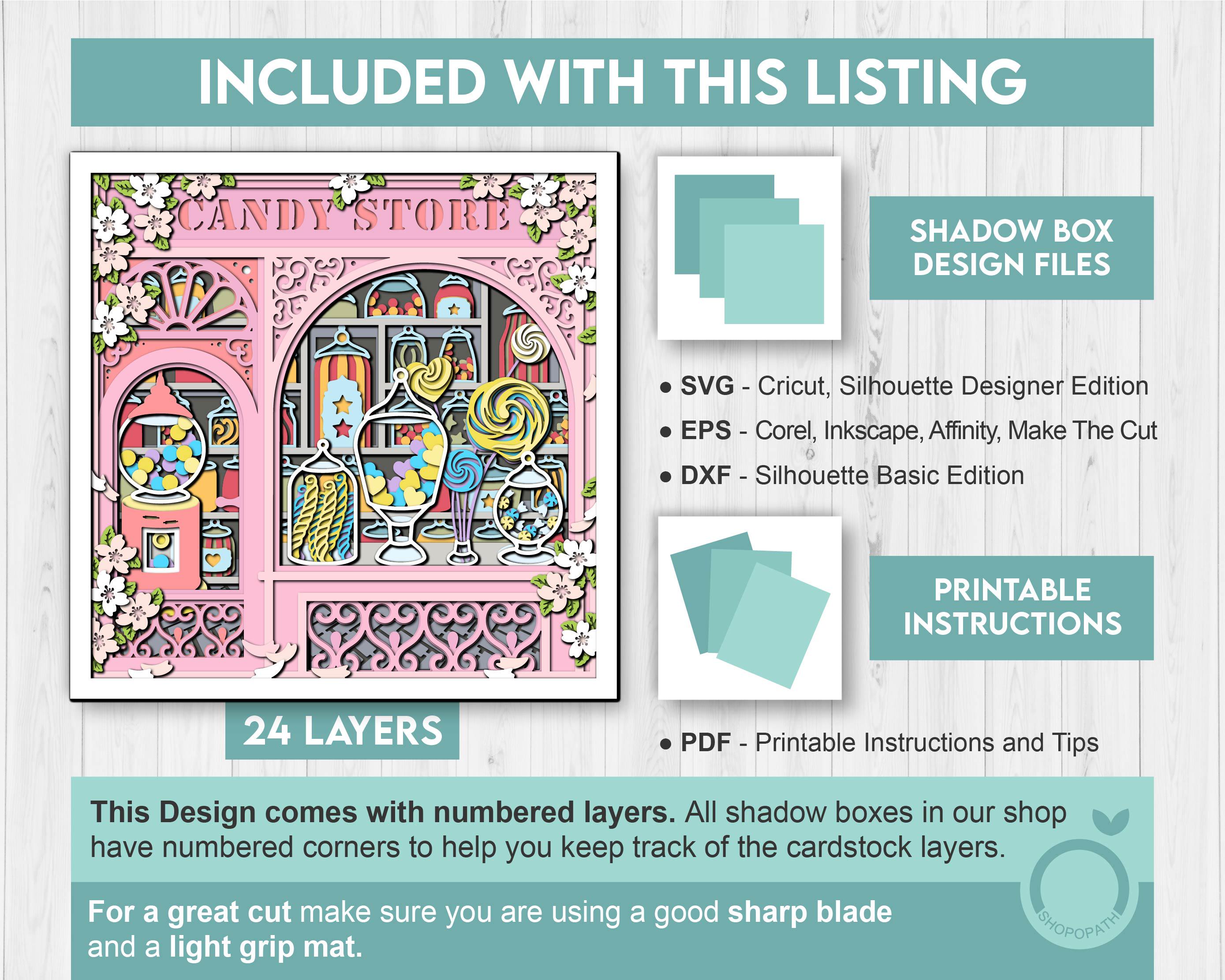 Candy Store Shadow Box 3D SVG With Layered Candy Sweets and Lollipop ...