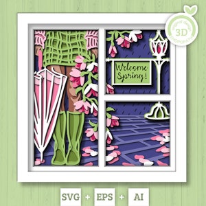 3D Layered Spring Rain SVG, Spring Shadow Box, Magnolia Flowers 3D Svg ...