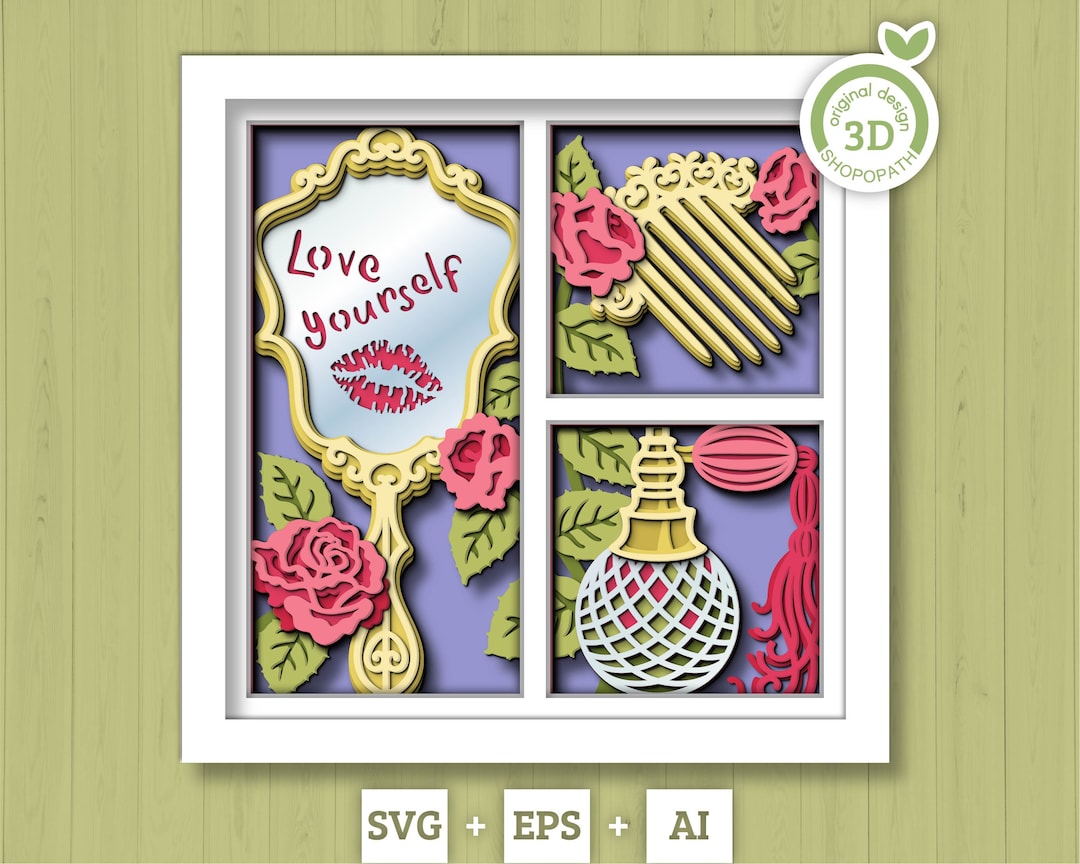3D SVG Valentines Shadow Box, Valentine's Day Layered Mirror SVG, Love ...