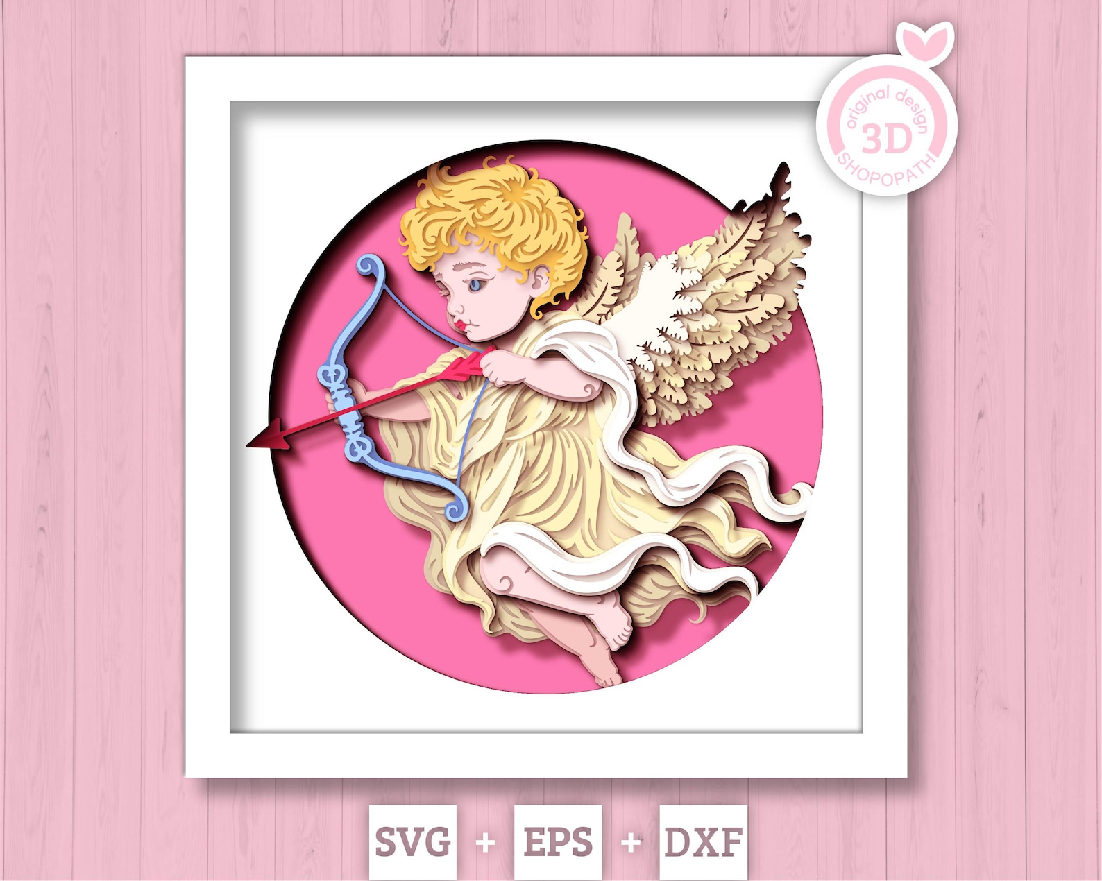 Cupid With Bow and Arrow - 3D Shadow Box Layered SVG DXF EPS (cutting ...
