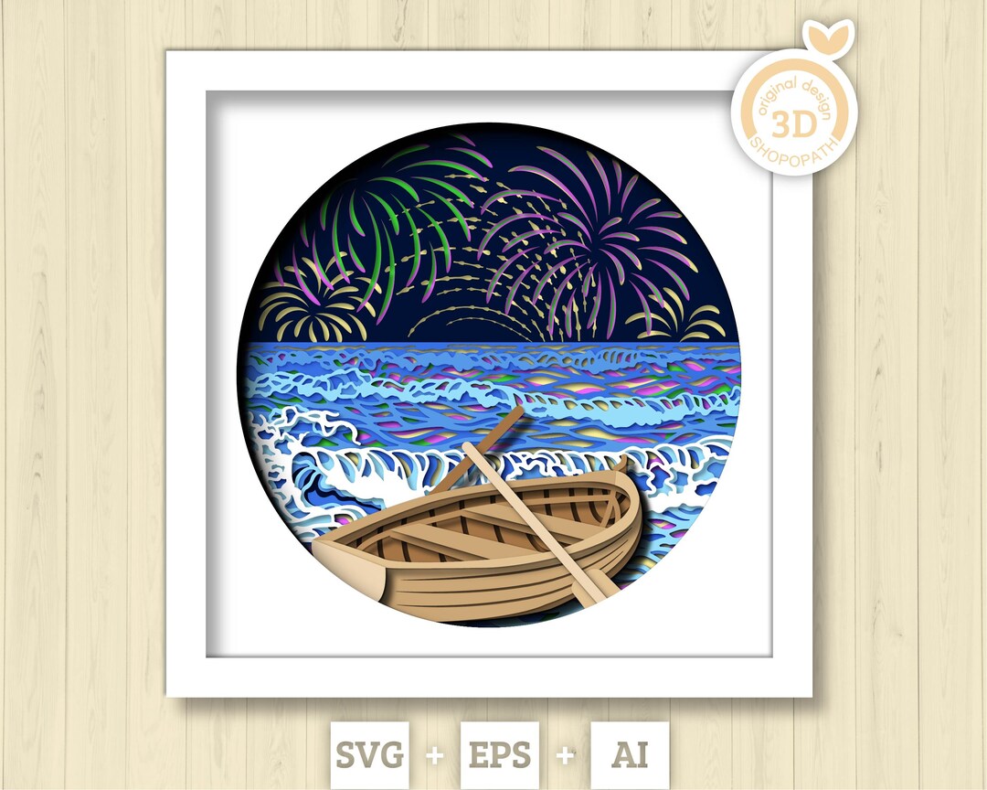 3D SVG Fireworks Shadow Box, Fireworks 3D Svg, 4th of July 3d Svg, Sea ...