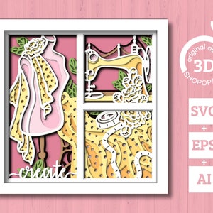 3D Layered Sewing Crafting SVG EPS, Sewing Shadow Box, Create 3D Svg ...