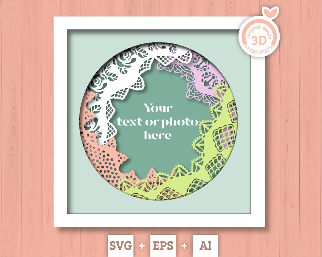 3D Layered Lace Frame SVG EPS, Custom Name Photo Frame, Sewing Shadow ...