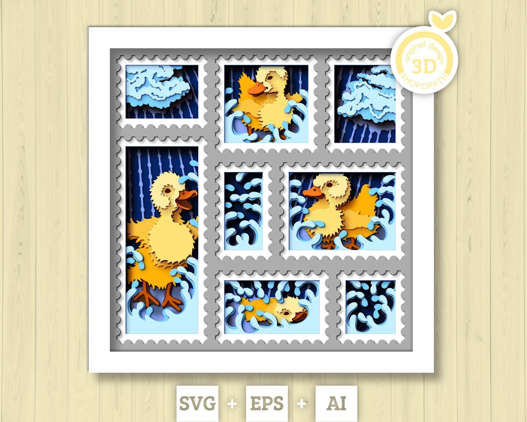 3D Baby Ducks Stamps Shadow Box SVG, 3D Layered Ducklings SVG, Layered ...