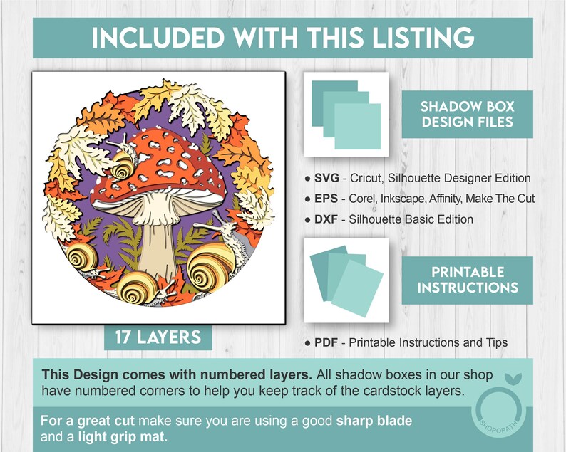 Mushroom Shadow Box 3D SVG With Climbing Snails, Fern Leaves and Autumn ...
