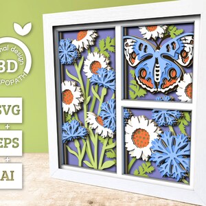 3D Butterfly Shadow Box SVG, Layered Wild Flowers SVG, Spring Shadow ...