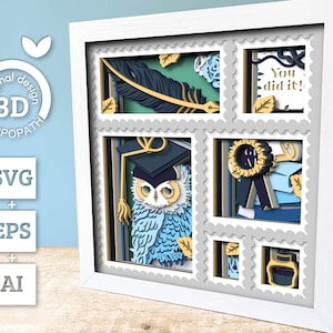3D Graduation Shadow Box Stamps Frame SVG, 3D Summer SVG, 3D Class of ...