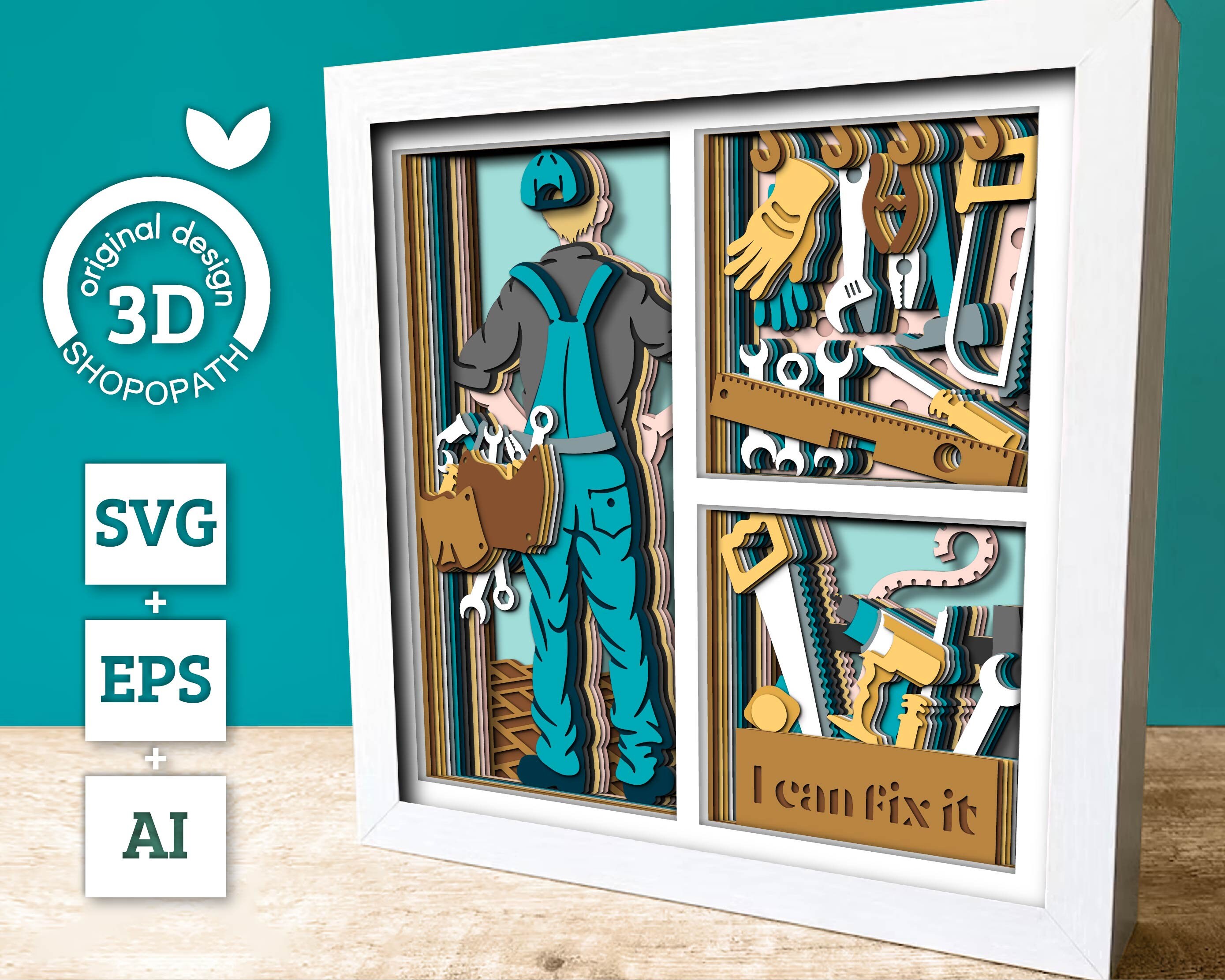 3D SVG Handyman Shadow Box, 3D Layered Father's Day SVG Tools 3D Svg ...
