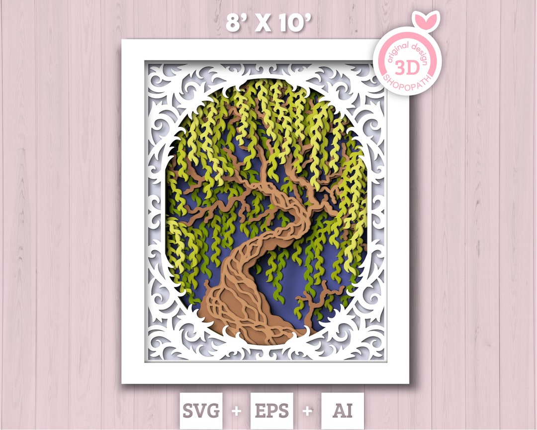 3D Willow Tree Shadow Box SVG, 8 X 10 Inch Willow Tree 3D SVG, 3D ...