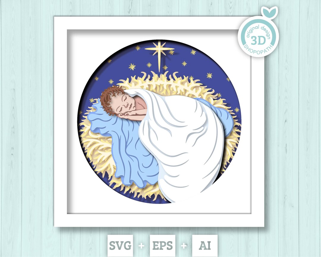 3D SVG Sleeping Baby Shadow Box, 3d SVG Christmas, Baby Jesus 3D Svg ...