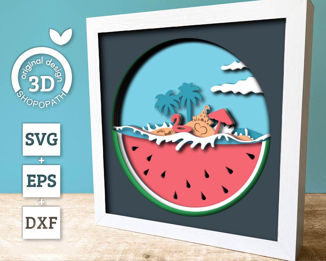 3D Layered Summer SVG EPS, Sea Wave Shadow Box, Beach 3D Svg ...