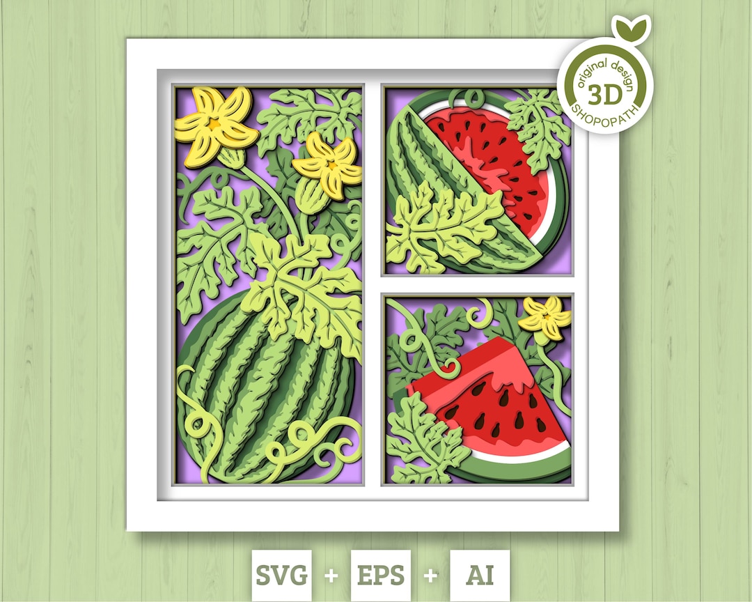 3D SVG Watermelon Shadow Box SVG, Summer Shadow Box, Watermelon Slice ...