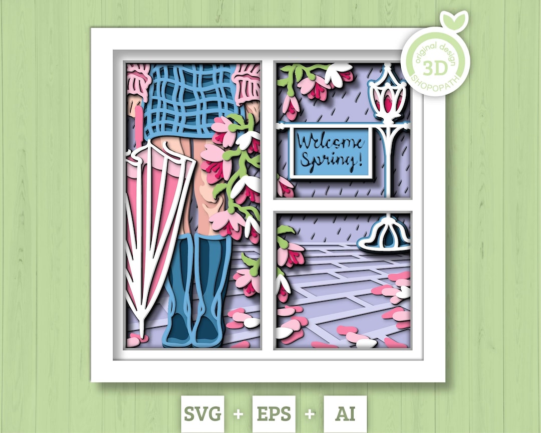 3D Layered Spring Rain SVG, Spring Shadow Box, Magnolia Flowers 3D Svg ...
