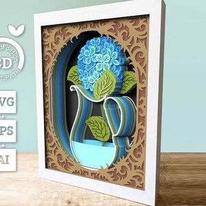 3D Hydrangea Flowers Shadow Box SVG, 8x10 Inch Layered Hortensia 3D Svg ...