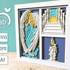 3D SVG Angel Shadow Box, Heaven Layered Candle Shadow Box Svg ...