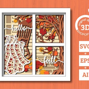 3D Layered Fall Quilt SVG EPS, Fall Shadow Box, Autumn 3D Svg, Leaves ...