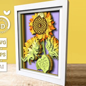 3D Sunflower Summer Shadow Box SVG, 8x10 Inch Layered Sunflower Svg ...