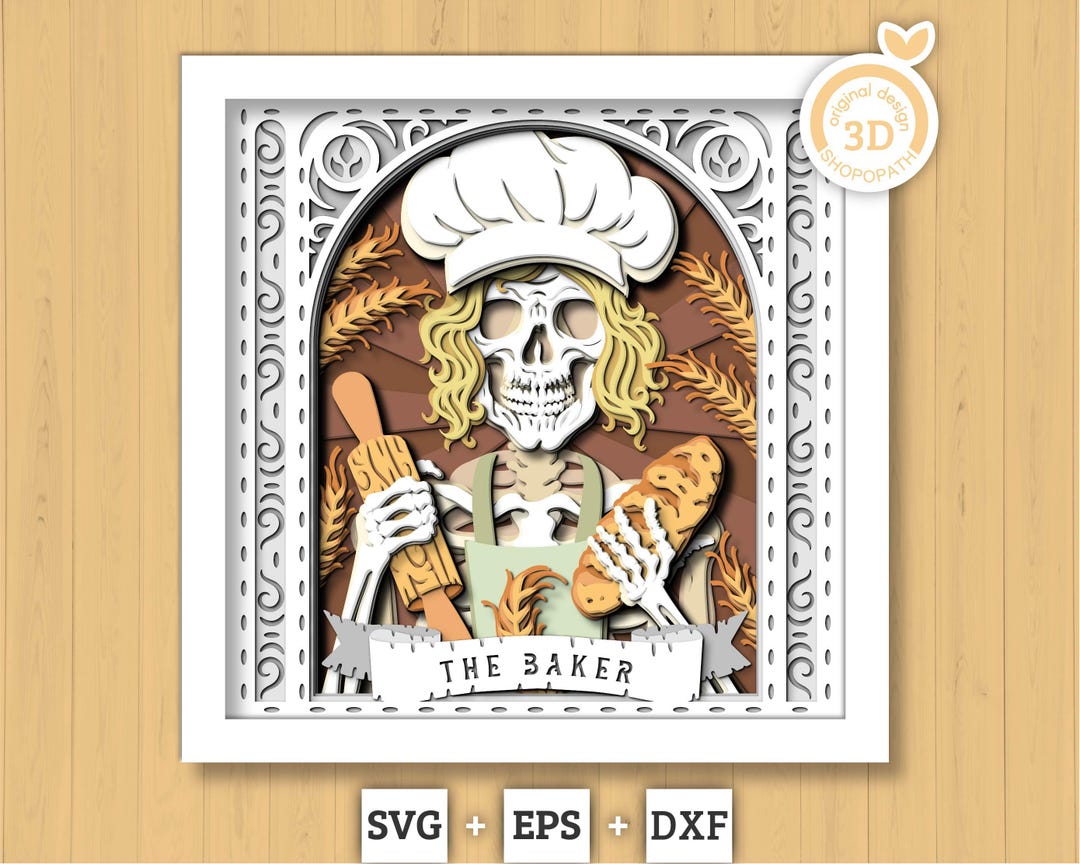 Baker Skeleton Tarot Card - 3D Shadow Box Layered SVG DXF EPS (cutting ...