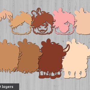 3D Layered Highland Cow With Bow SVG PDF EPS, Layered Cow Svg, Layered ...