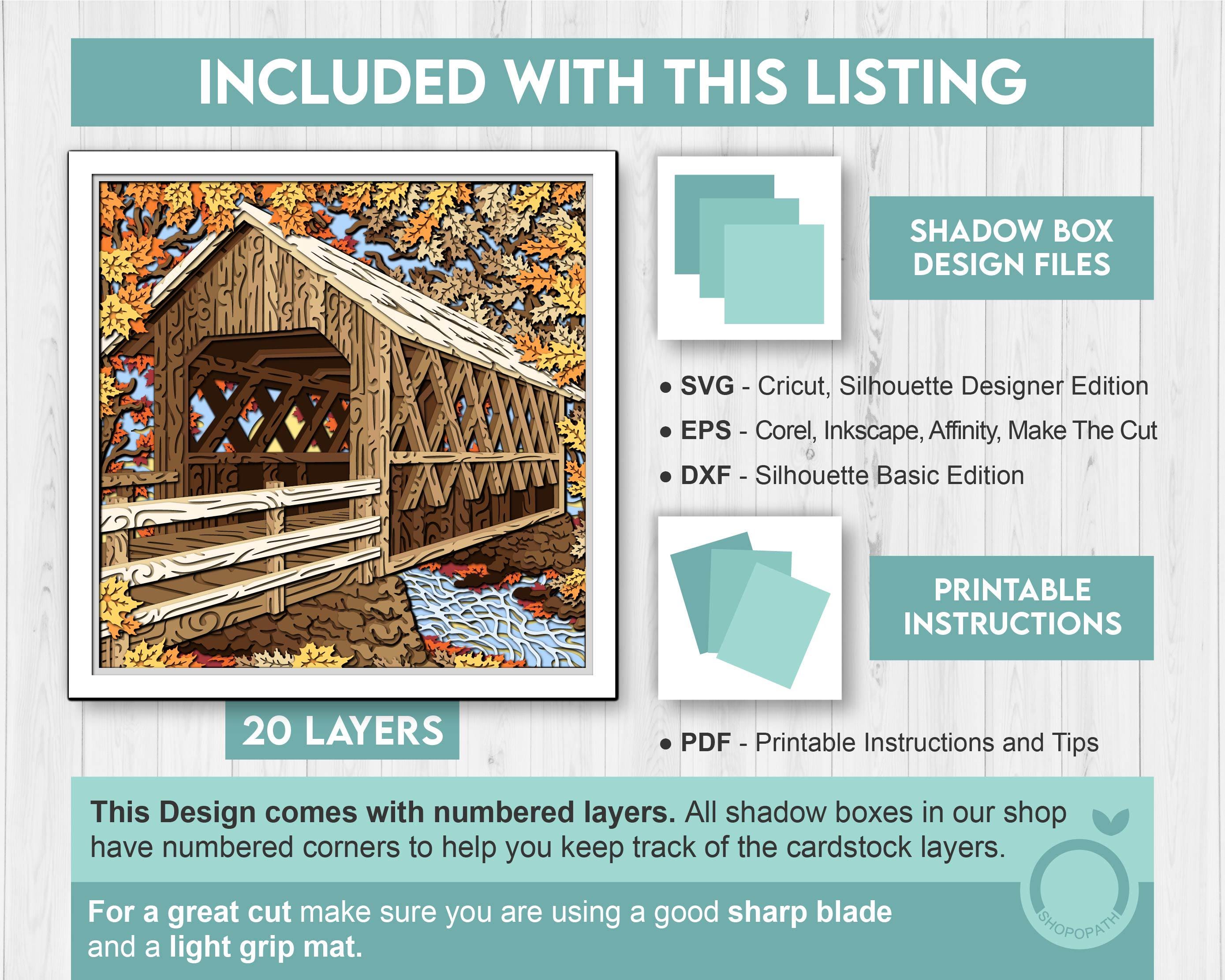 Fall Covered Bridge - 3D Shadow Box Layered SVG DXF EPS (cutting Files ...