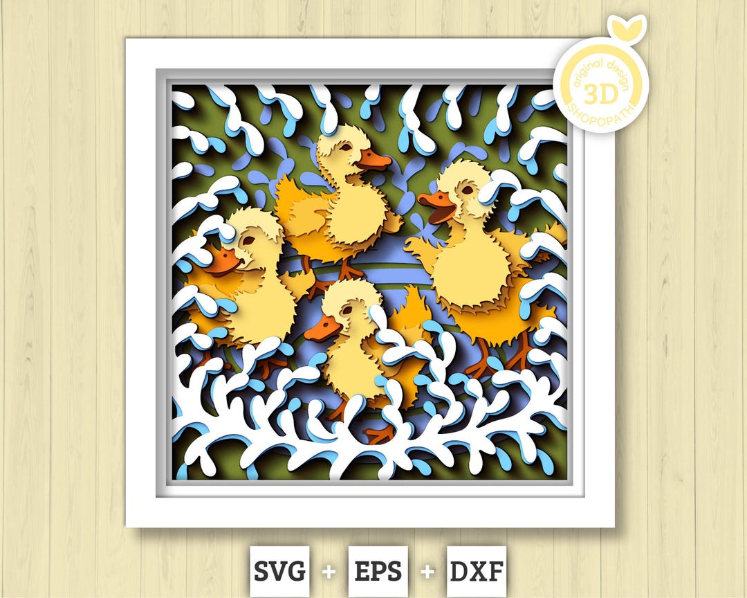 Spring Baby Ducks Playing - 3D Shadow Box Layered SVG DXF EPS (cutting ...