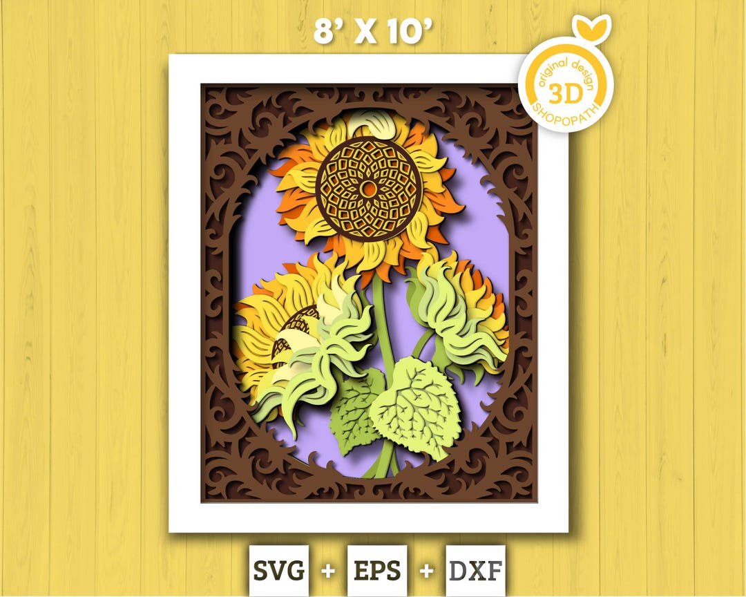 Sunflowers With Lace 8x10 Inch - 3D Shadow Box Layered SVG DXF EPS ...
